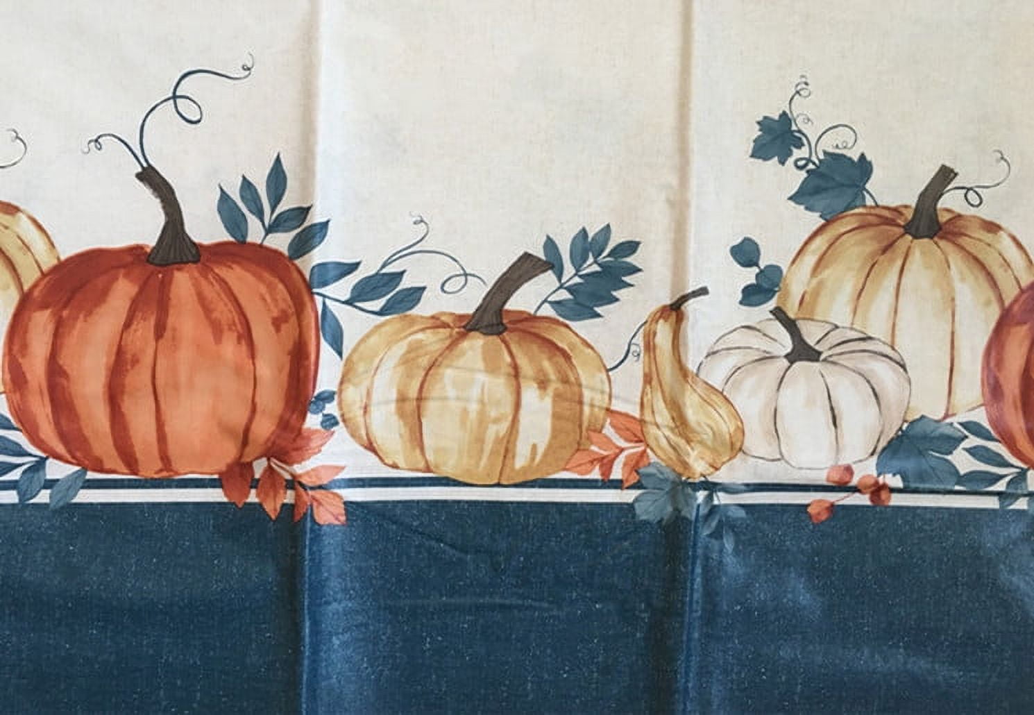 Autumn Harvest Fall Pumpkin Border Vinyl Flannel Backed PEVA Tablecloth ...