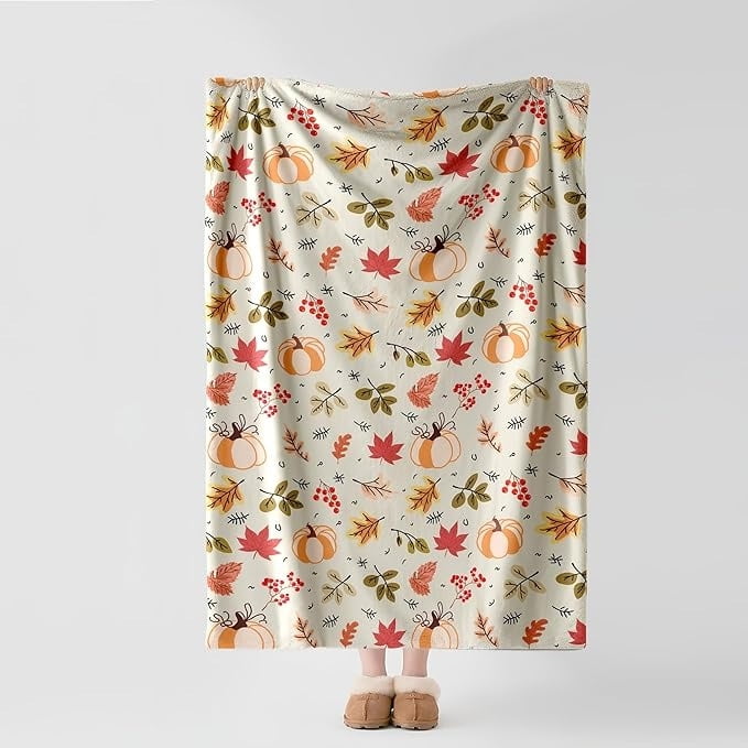 Autumn Harvest Flannel Throw Blanket, Fall Pumpkin and Leaf Pattern ...