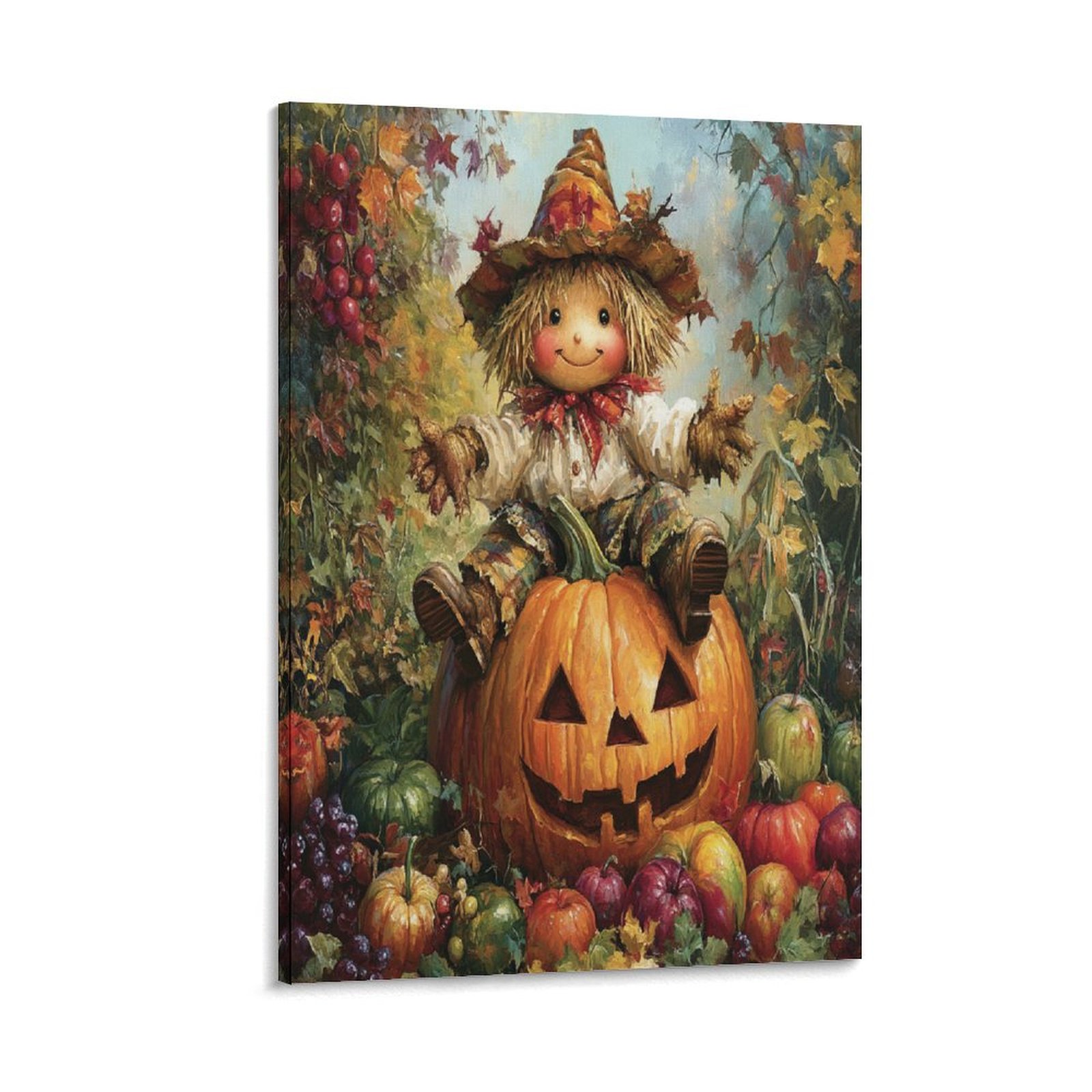 Autumn Harvest Fruits And Vegetables with Scarecrow Living Room Art ...