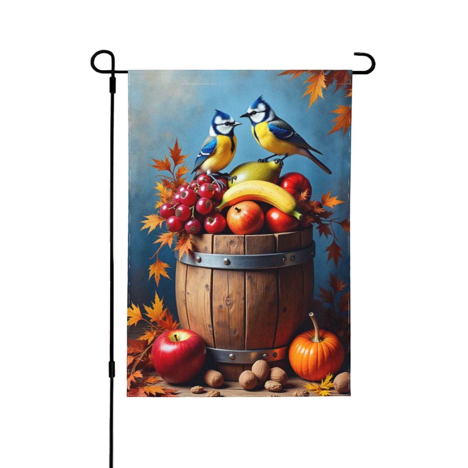 Autumn Harvest Garden Flag Bluebirds Fruit & Fall Leaves DoubleSided ...