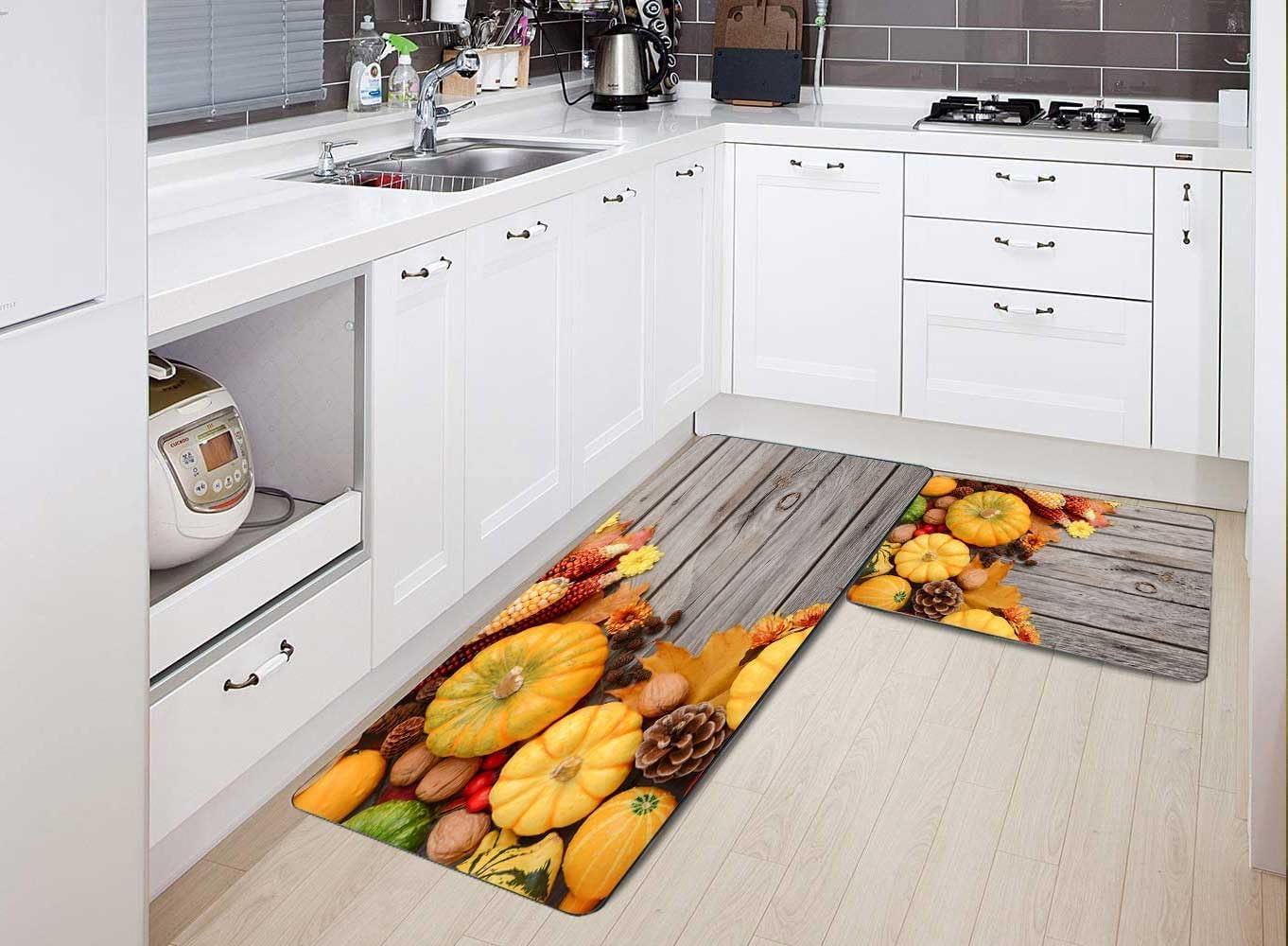 Autumn Harvest Halloween Pumpkin Fall Kitchen Rugs and Mats Kitchen Mat ...