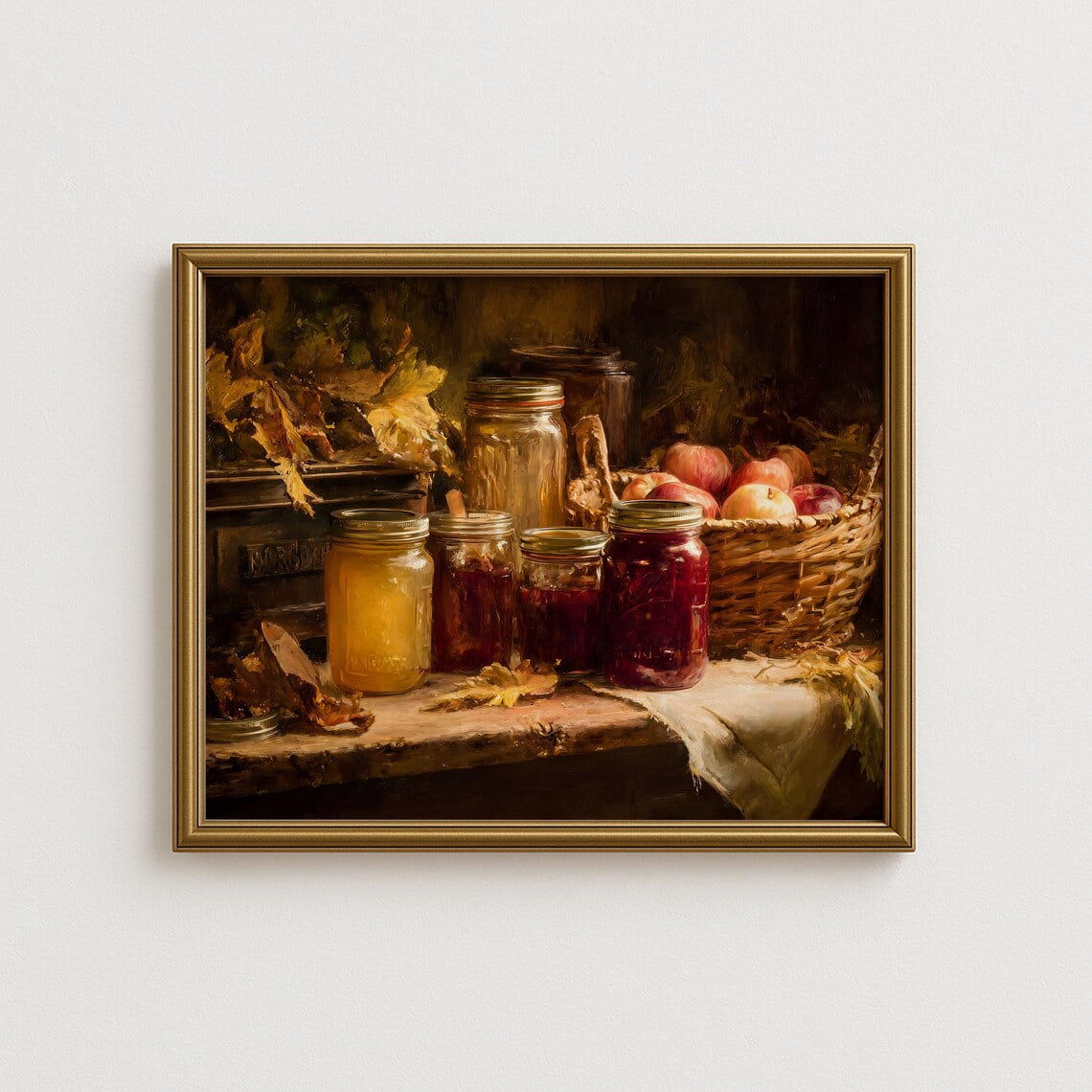 Autumn Harvest Kitchen Wall Art, Rustic Jam Jar, Fall Farmhouse Still ...