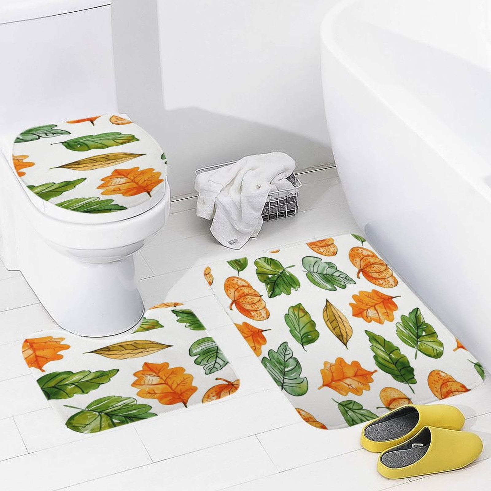 Autumn Harvest Maple Leaves Thanksgiving 3 Pieces Bath Mats Set, Non ...
