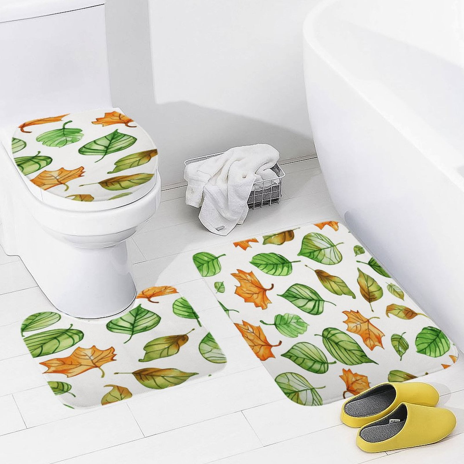 Autumn Harvest Maple Leaves Thanksgiving 3 Pieces Bath Mats Set, Non ...