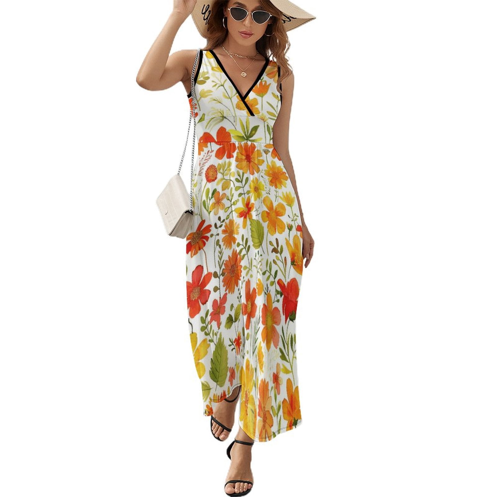 Autumn Harvest Maple Leaves Thanksgiving Art Sleeveless Dress Women's ...