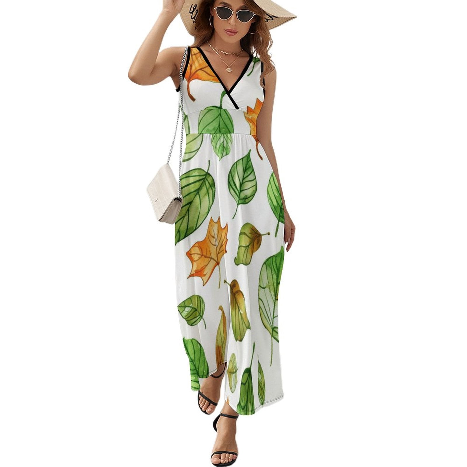 Autumn Harvest Maple Leaves Thanksgiving Art Sleeveless Dress Women's ...