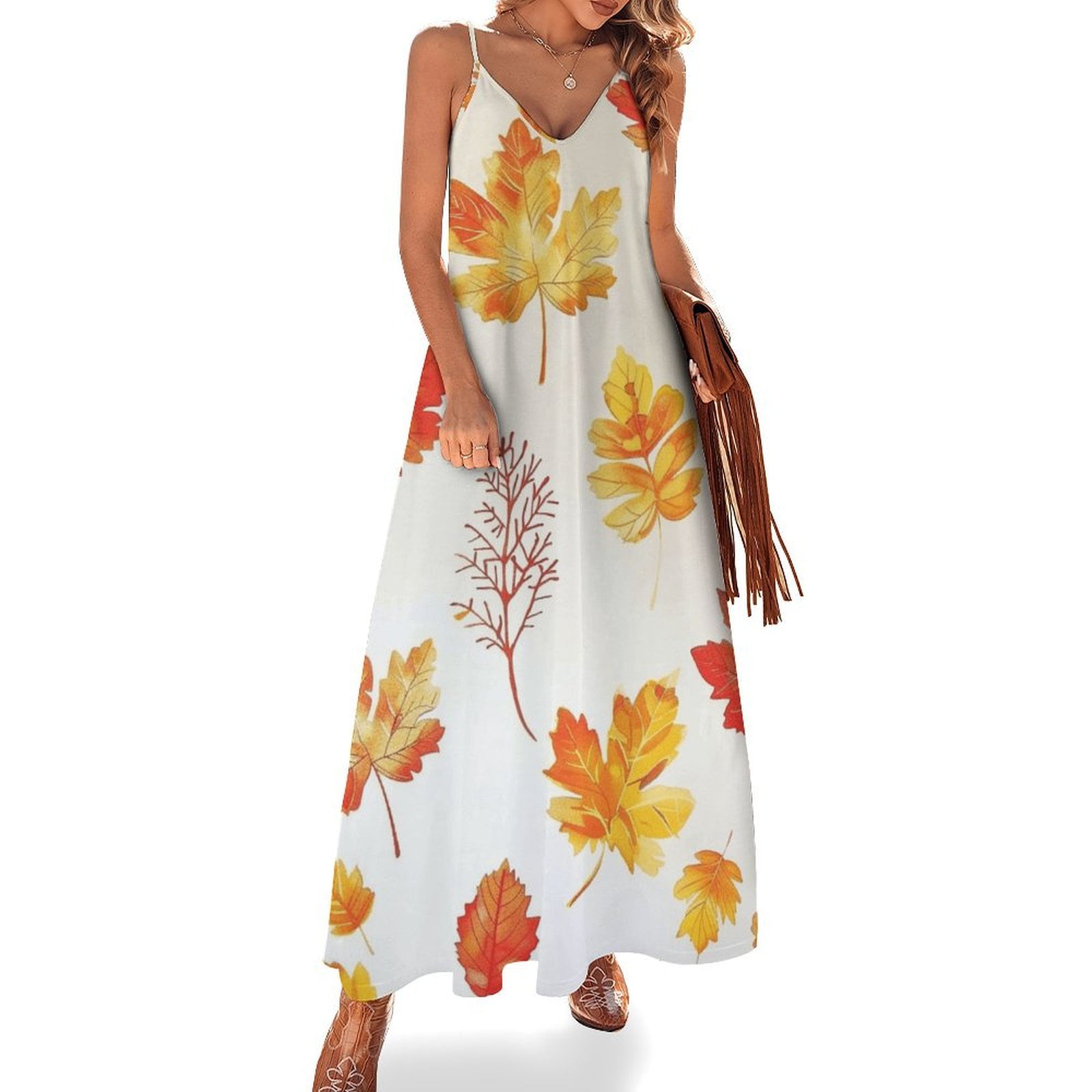 Autumn Harvest Maple Leaves Thanksgiving Design Sleeveless Dress Woman ...