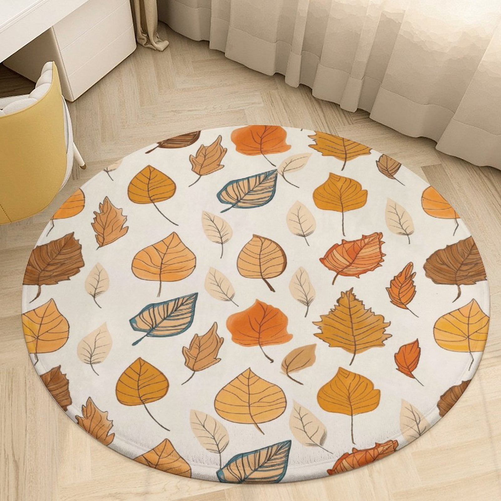 Autumn Harvest Maple Leaves Thanksgiving Floral Medallion Round Rug ...