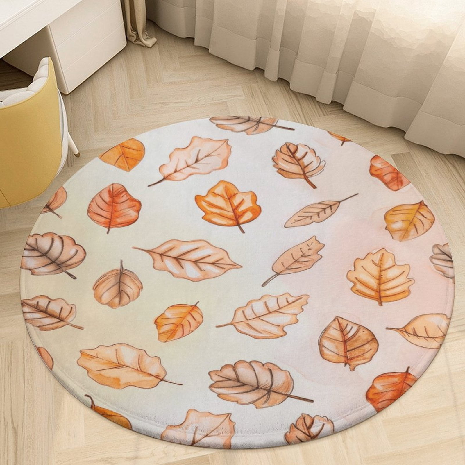 Autumn Harvest Maple Leaves Thanksgiving Round Rugs -Washable Non-Slip ...