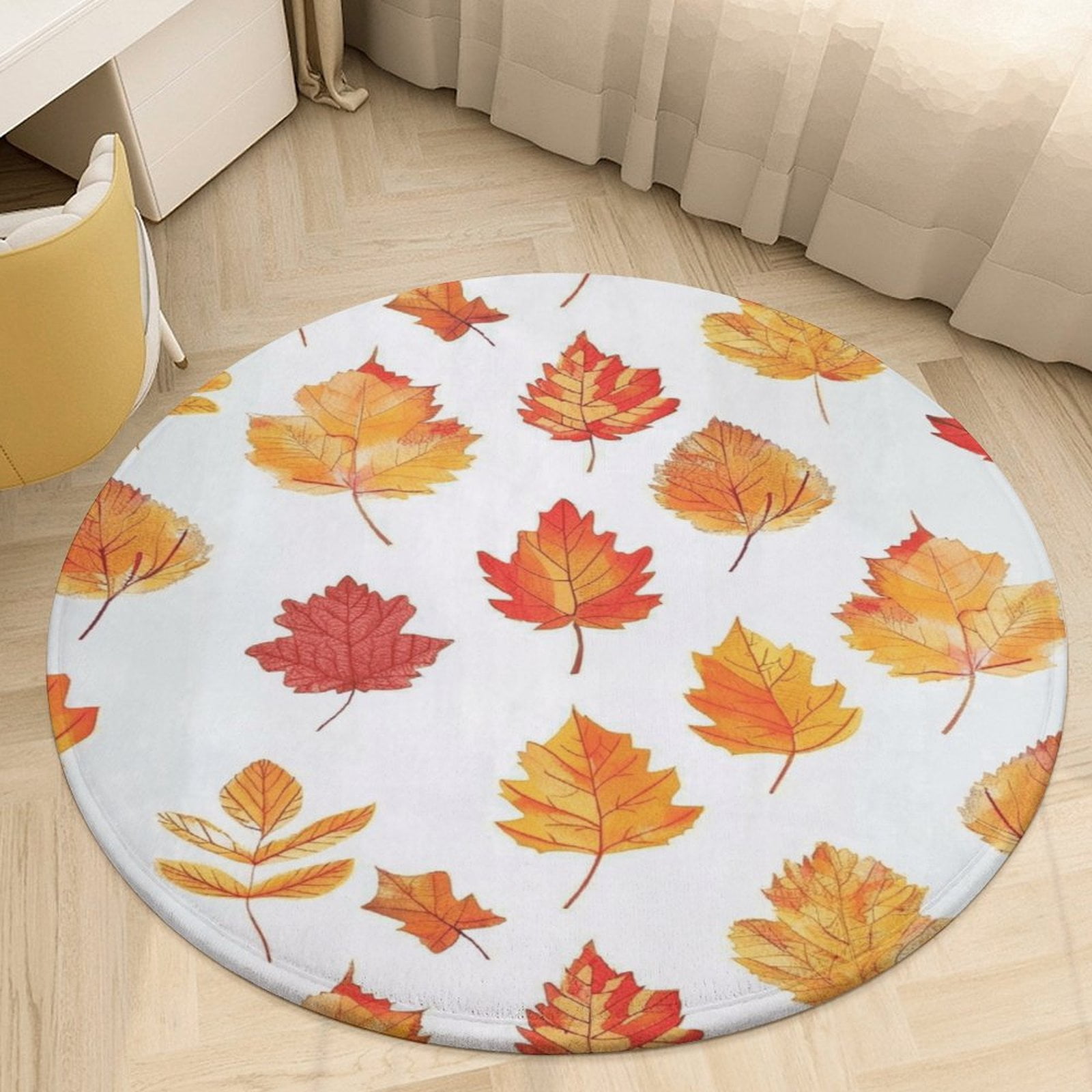 Autumn Harvest Maple Leaves Thanksgiving Round Rugs -Washable Non-Slip ...