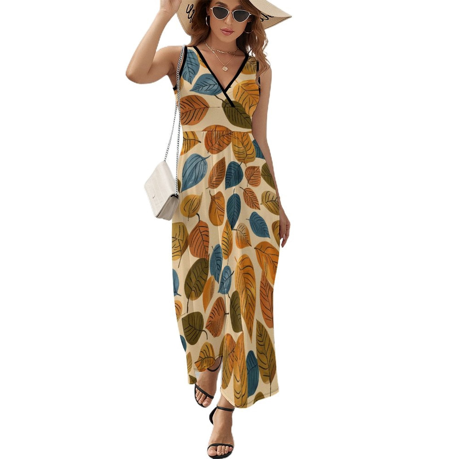 Autumn Harvest Maple Leaves Thanksgiving Sleeveless Dress Woman Fashion ...