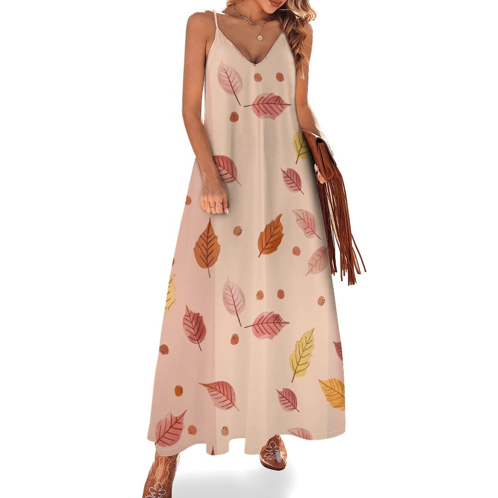 Autumn Harvest Maple Leaves Thanksgiving Sleeveless Dress Woman Fashion ...
