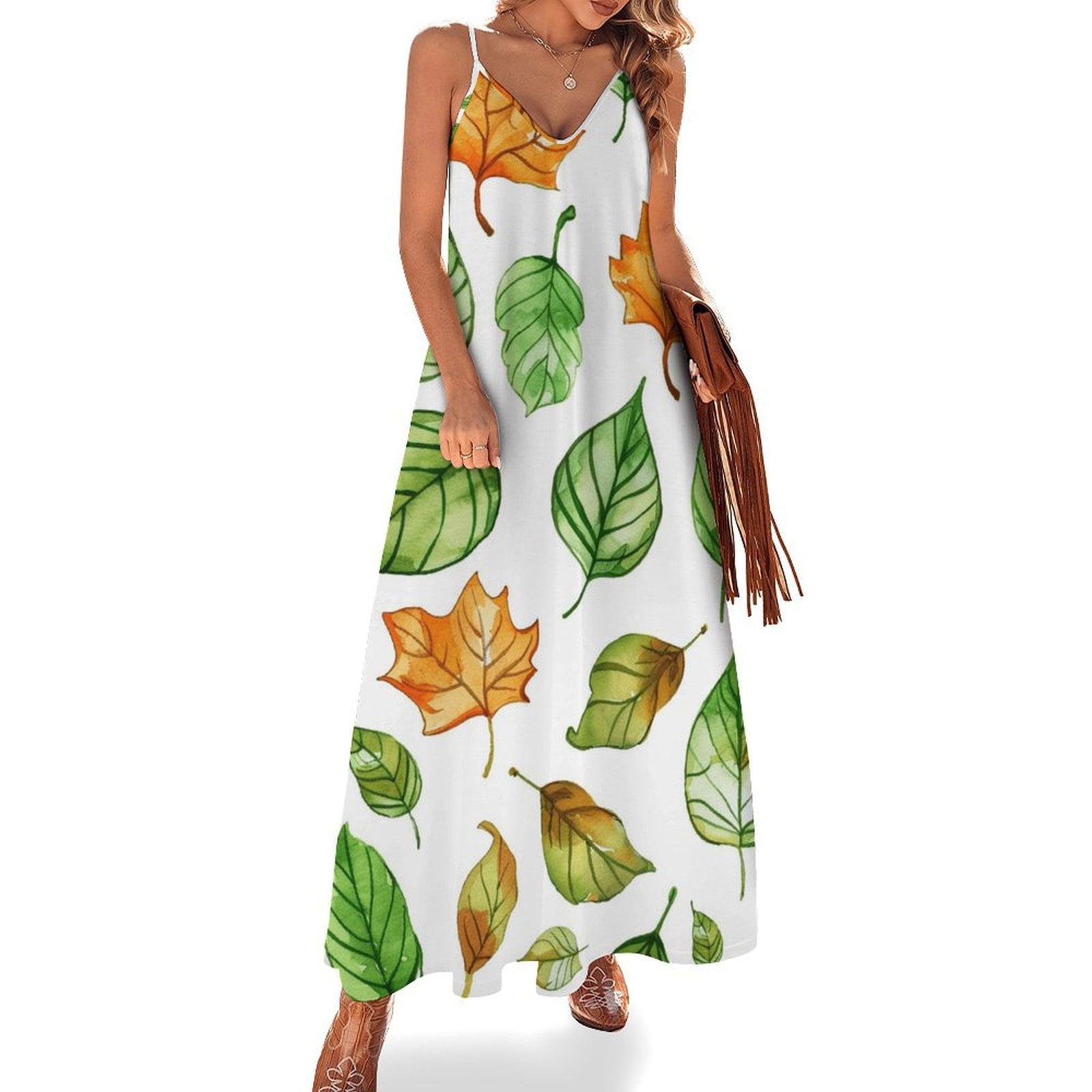 Autumn Harvest Maple Leaves Thanksgiving Sleeveless Dress Women's ...
