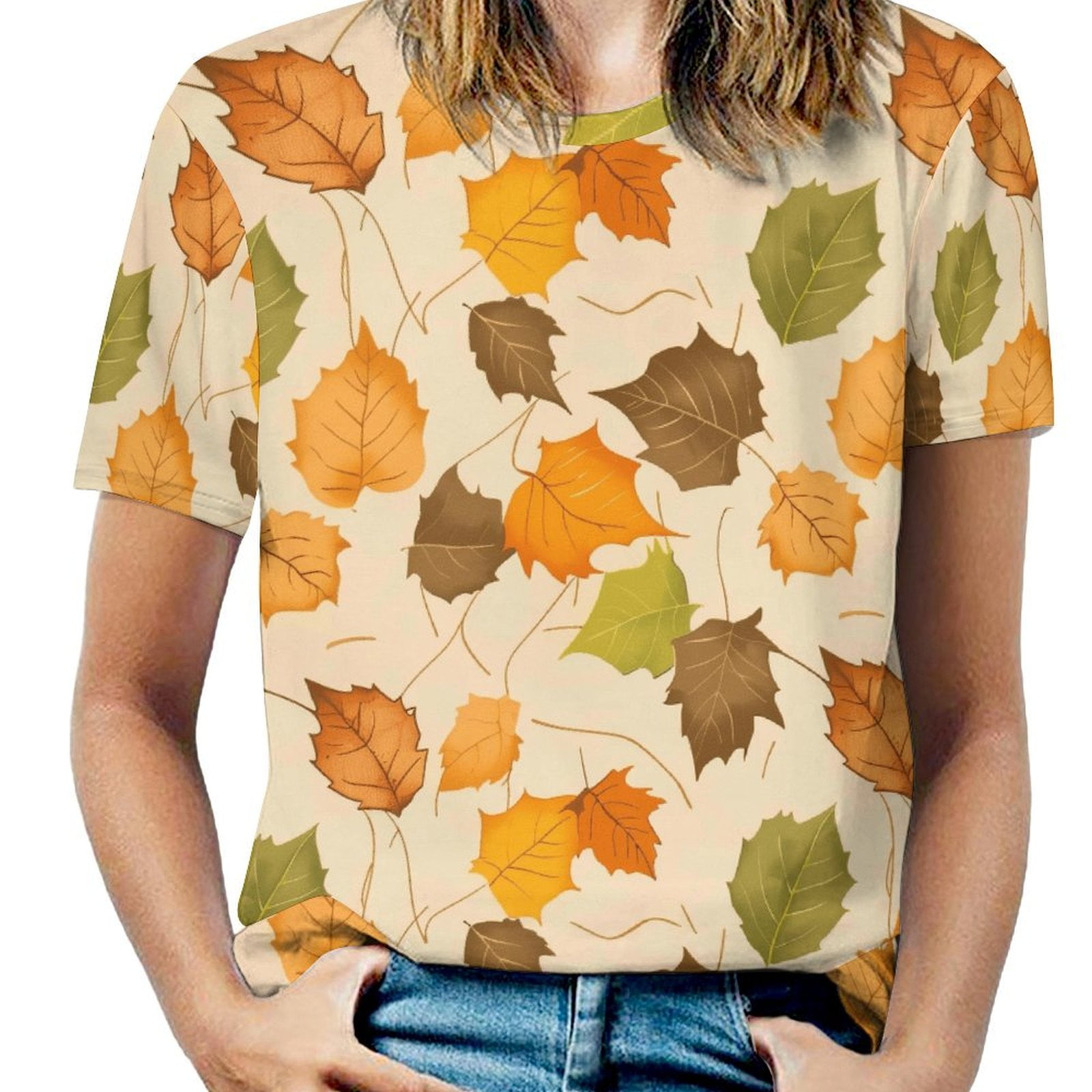 Autumn Harvest Maple Leaves Thanksgiving T Shirts Basic T-Shirt Short Sleeve Ladies Tee Shirt ...