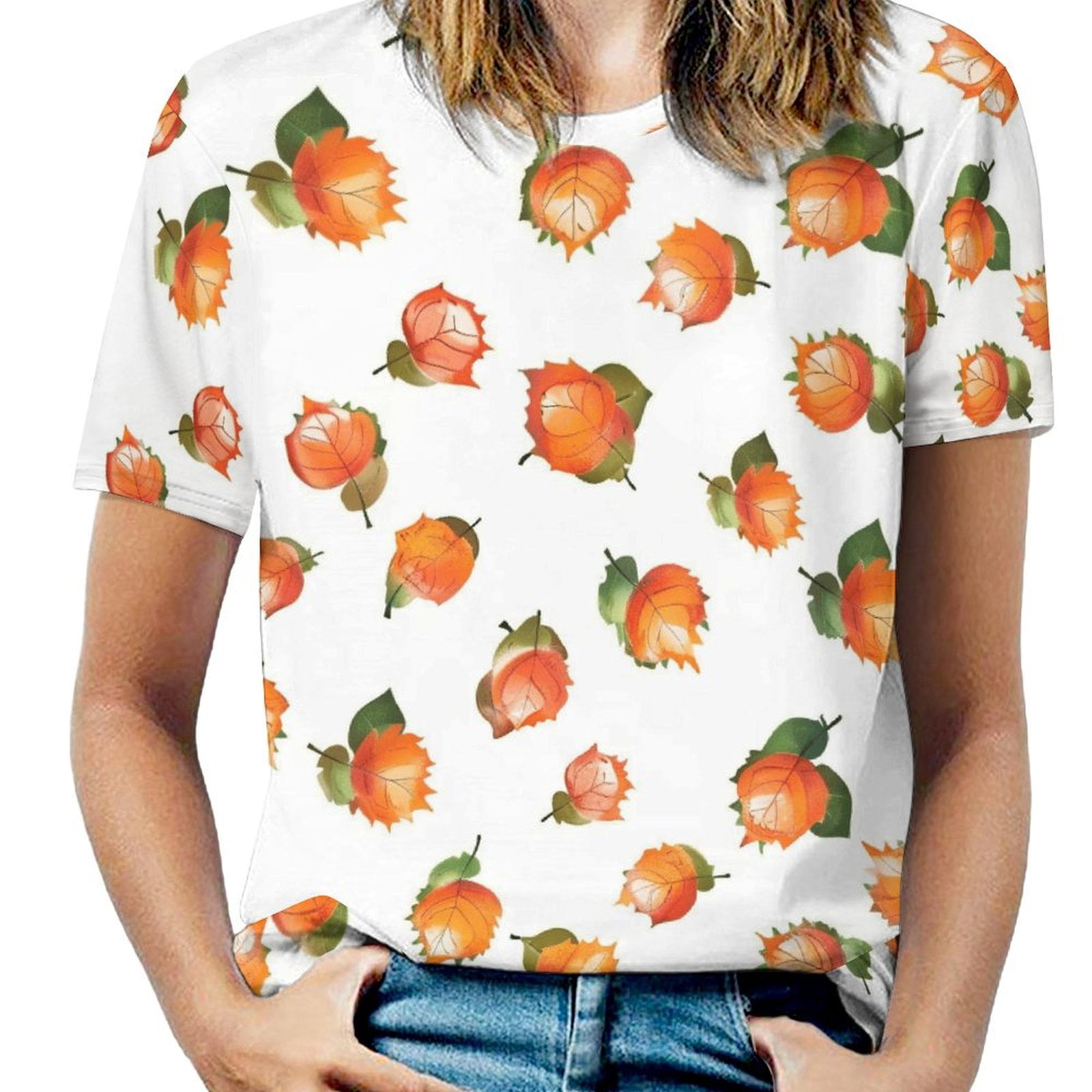 Autumn Harvest Maple Leaves Thanksgiving Women's Short Sleeve Tops ...