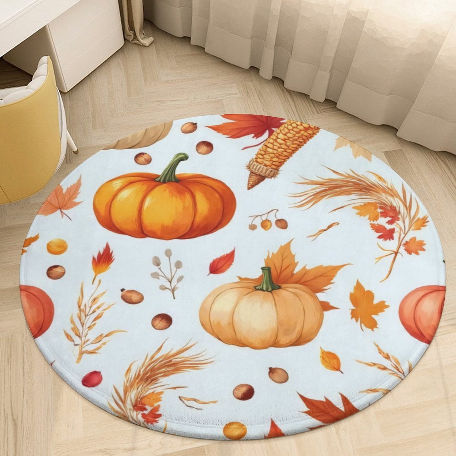 Autumn Harvest Pattern Round Area Rugs for Bedroom Living Room, 4FT ...