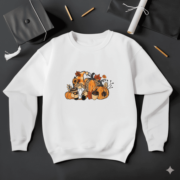Autumn Harvest Print Pumpkin Leaves Seasonal Cozy Design Sweatshirt, up ...