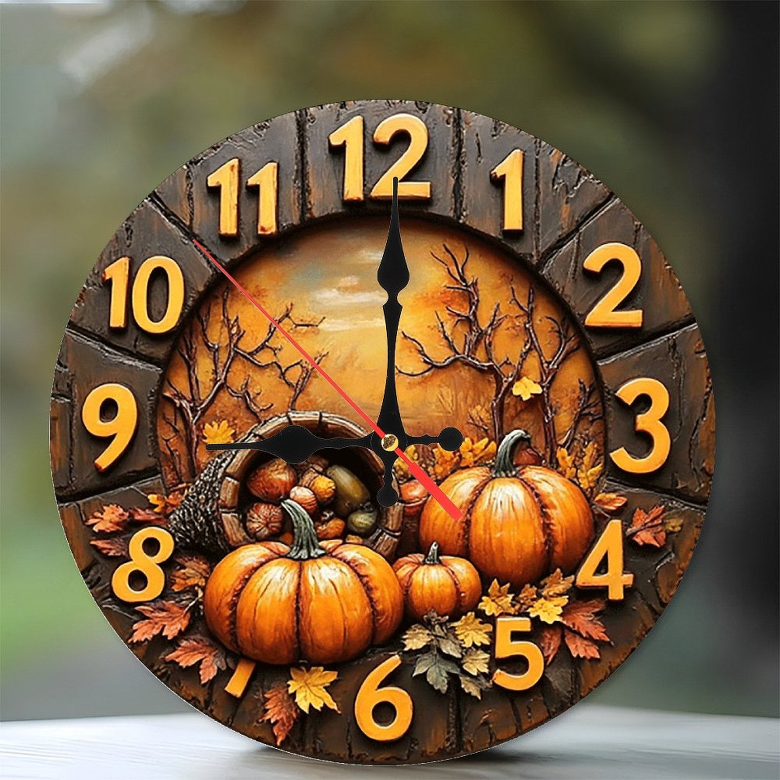Autumn Harvest Pumpkin Clock Wall Decor 10-Inch Silent Wooden Wall ...