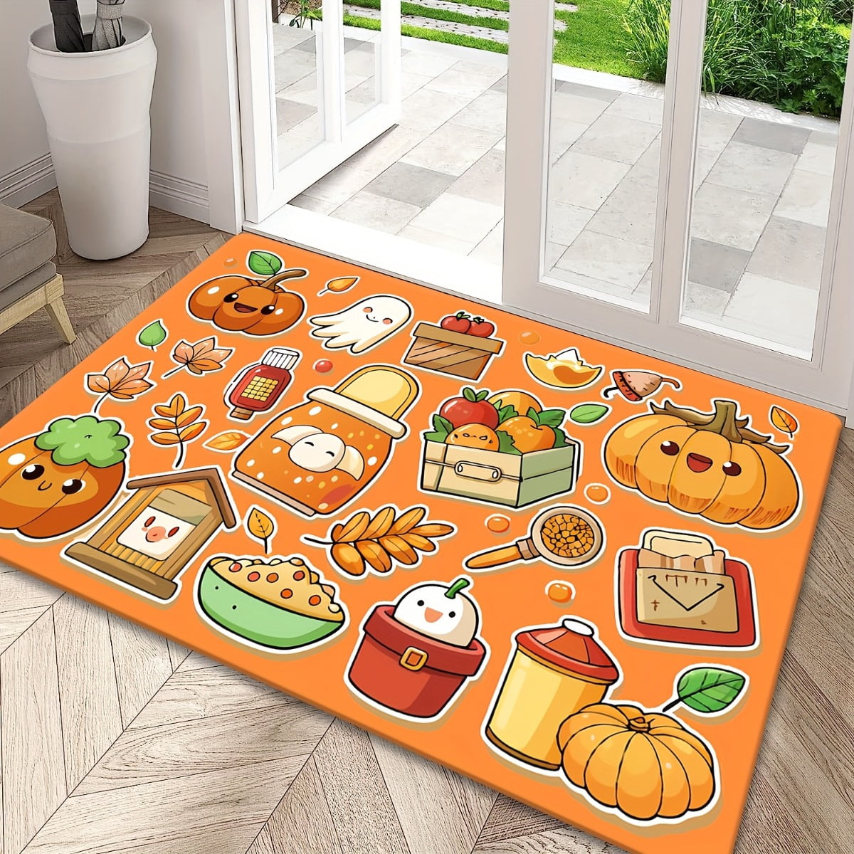 Autumn Harvest Pumpkin Print Non-Slip Flannel Doormat, Ultra-Soft ...