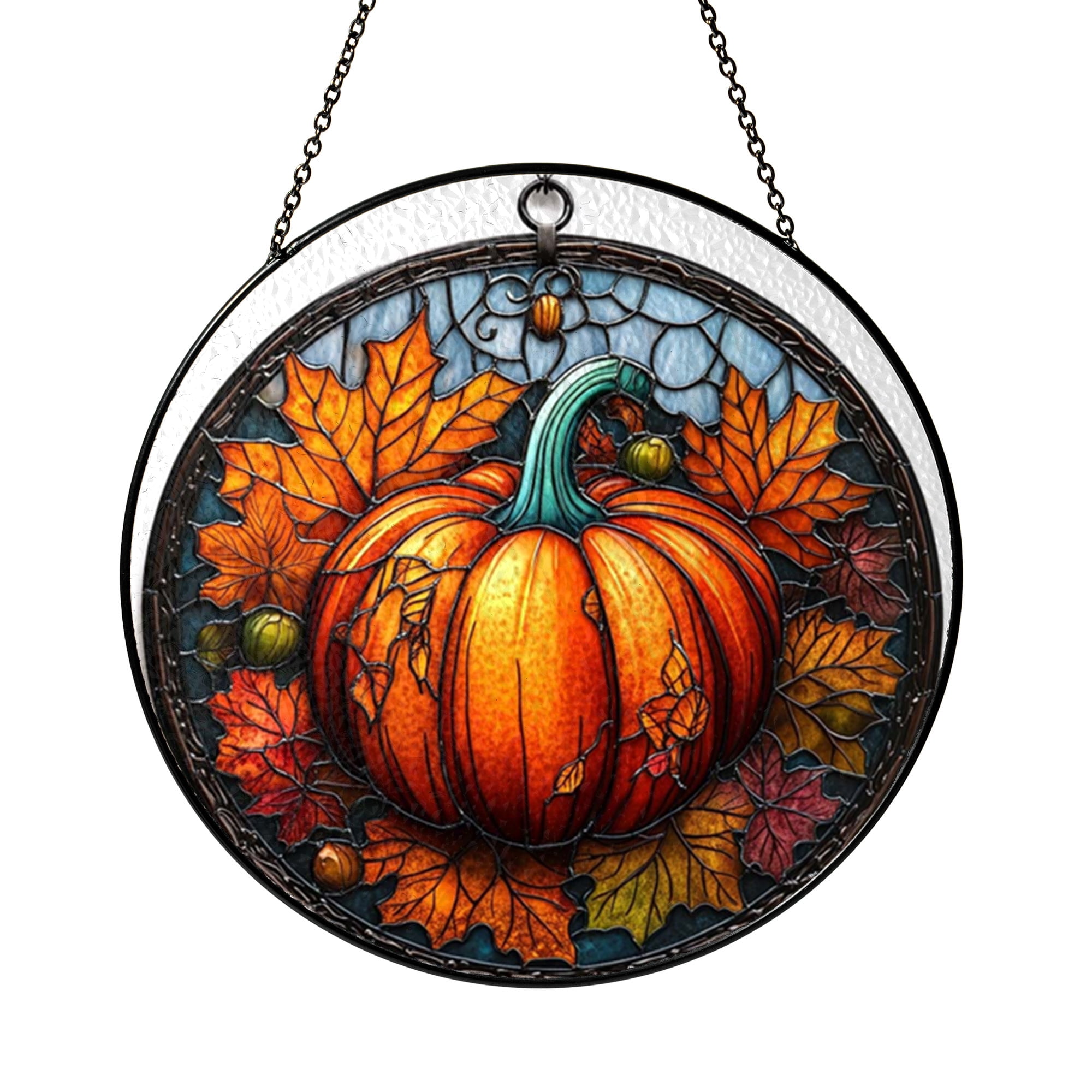 Autumn Harvest Pumpkin Stained Glass Style Suncatcher, Seasonal Window ...