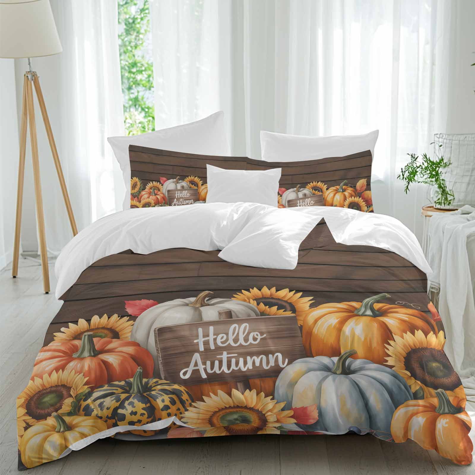 Autumn Harvest Pumpkin Sunflower Soft Breathable Bedding Set with ...