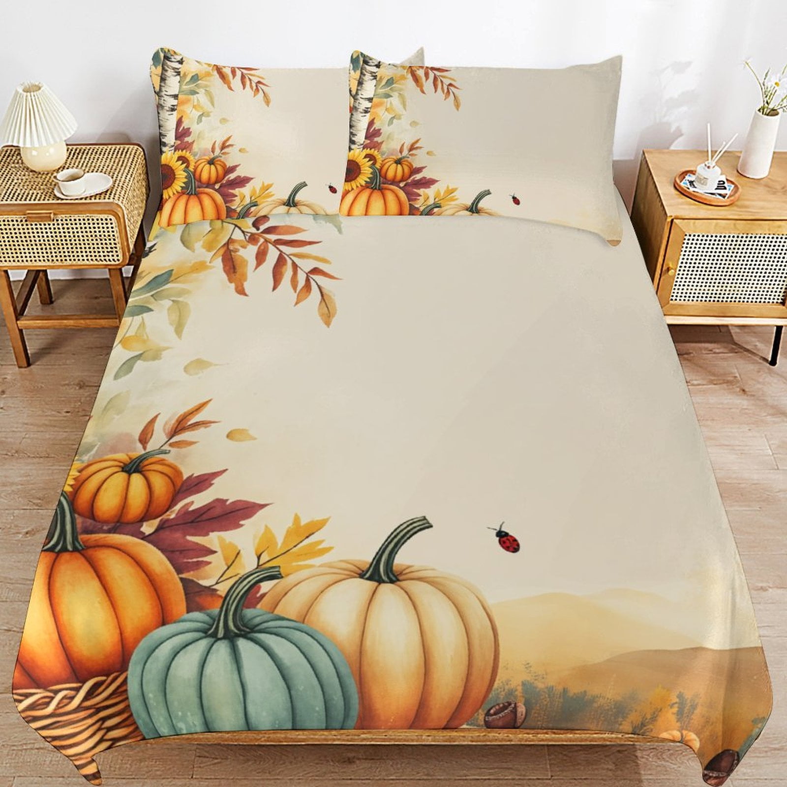 Autumn Harvest Pumpkins Sunflowers Bedding Set Couple Bedclothes ...