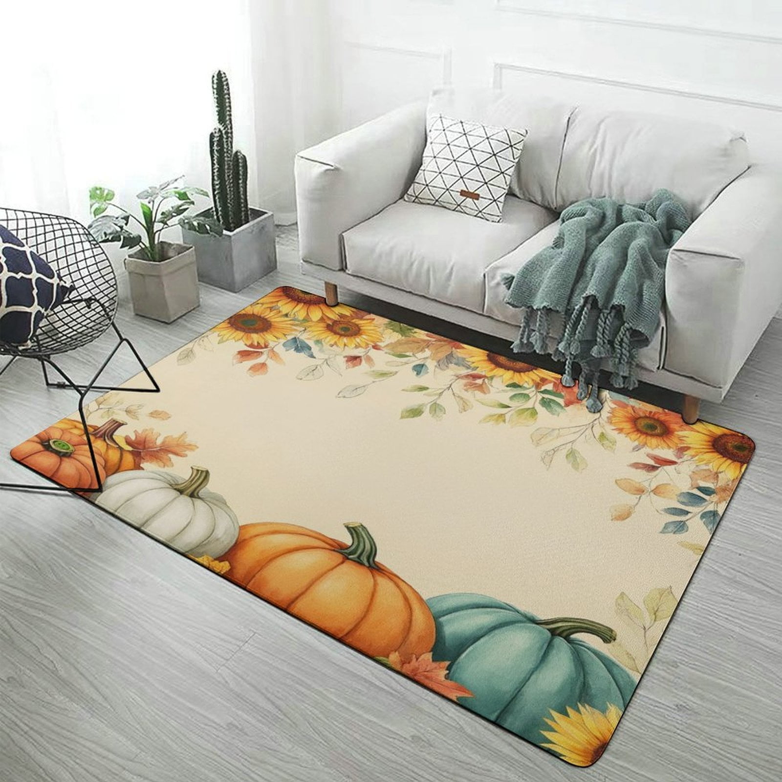 Autumn Harvest Pumpkins Sunflowers Soft Comfy Area Rugs Carpet Suitable ...