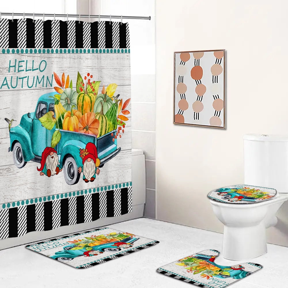 Autumn Harvest Season Shower Curtain Set Pumpkin Sunflower Corn ...