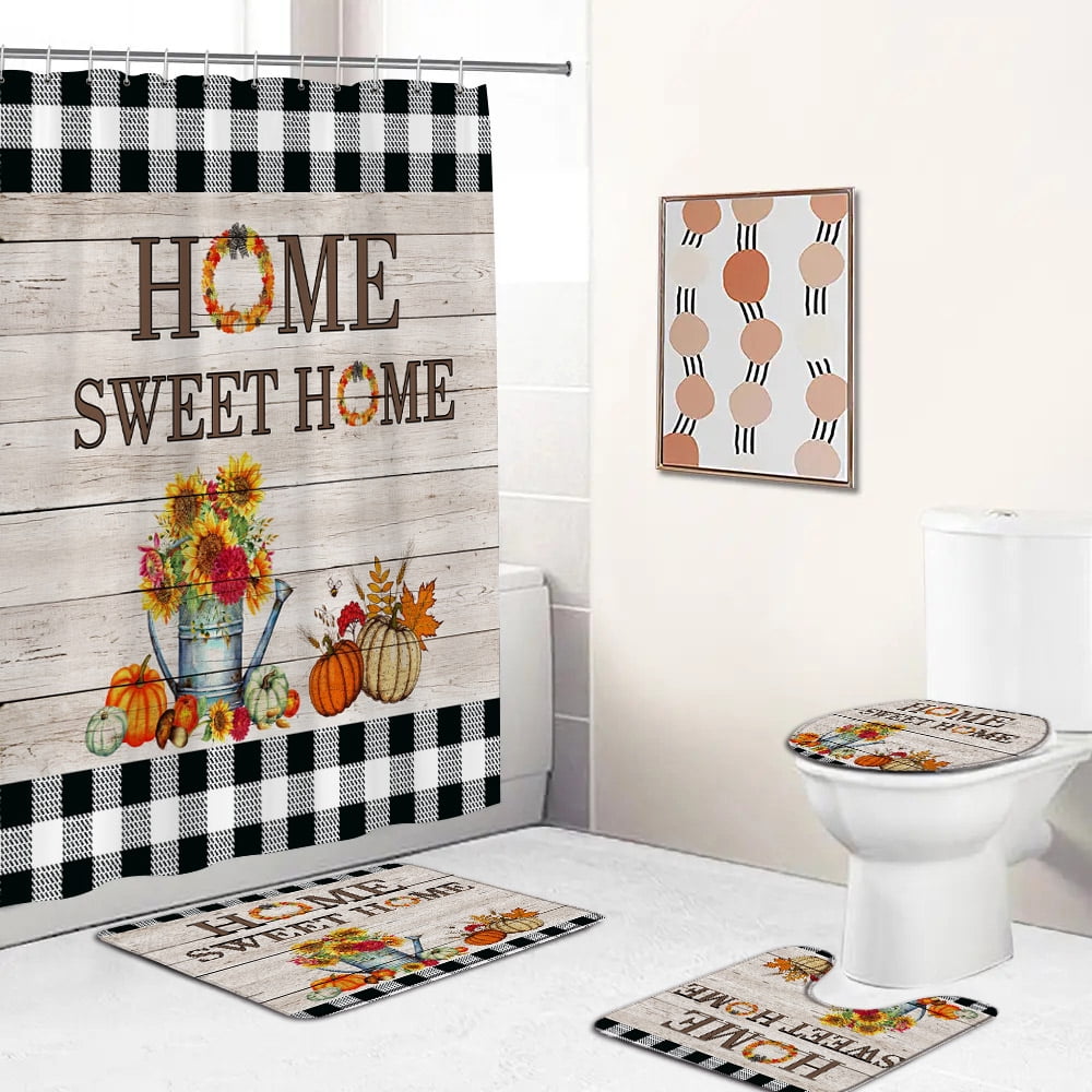 Autumn Harvest Season Shower Curtain Set Pumpkin Sunflower Corn ...