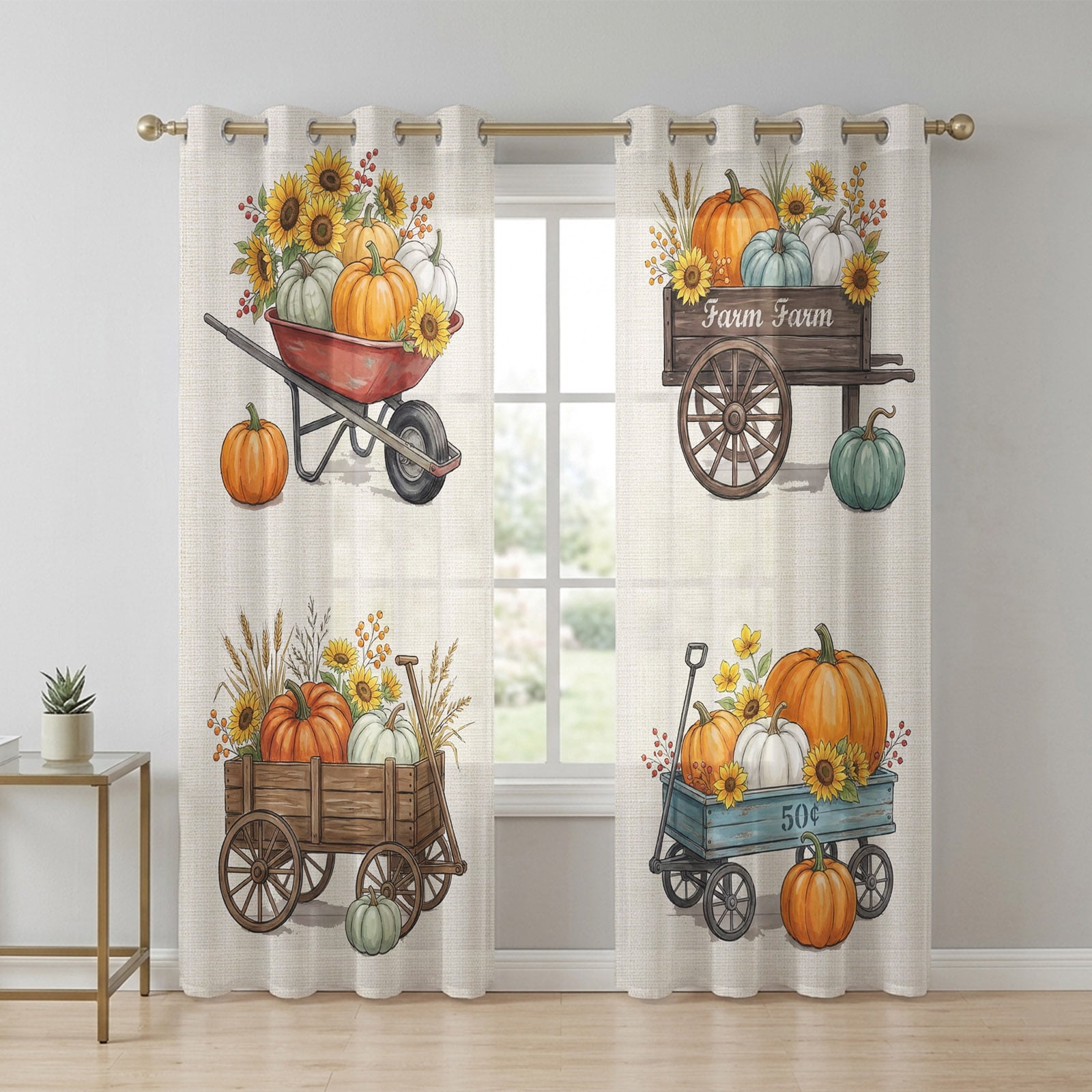 Autumn Harvest Sheer Curtains 96 Inch Long 2 Panels, Thanksgiving ...