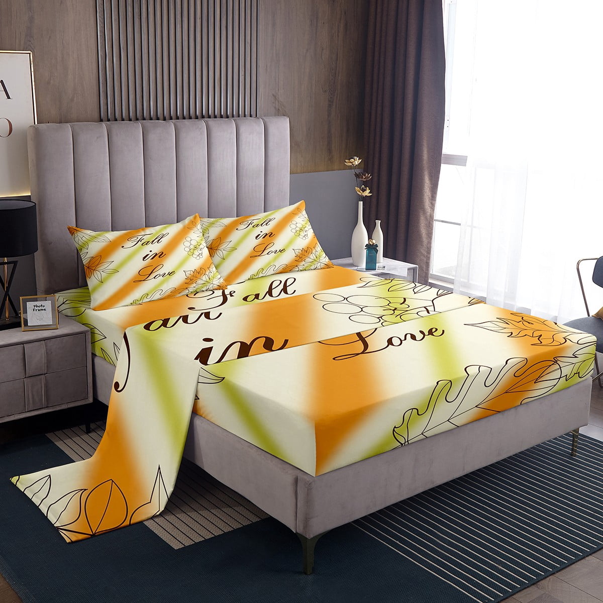 Autumn Harvest Sheet Set 3Pcs, Fall Leaves Sheets Twin Size, Geometric ...