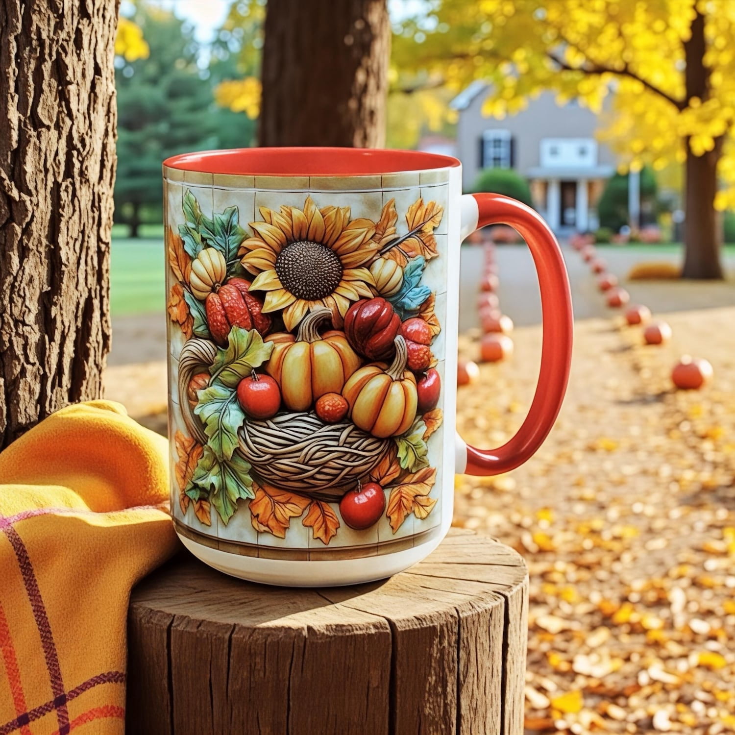 Autumn Harvest Sunflower Mug Pumpkin Coffee Cup Rustic Fall Tea Mug ...