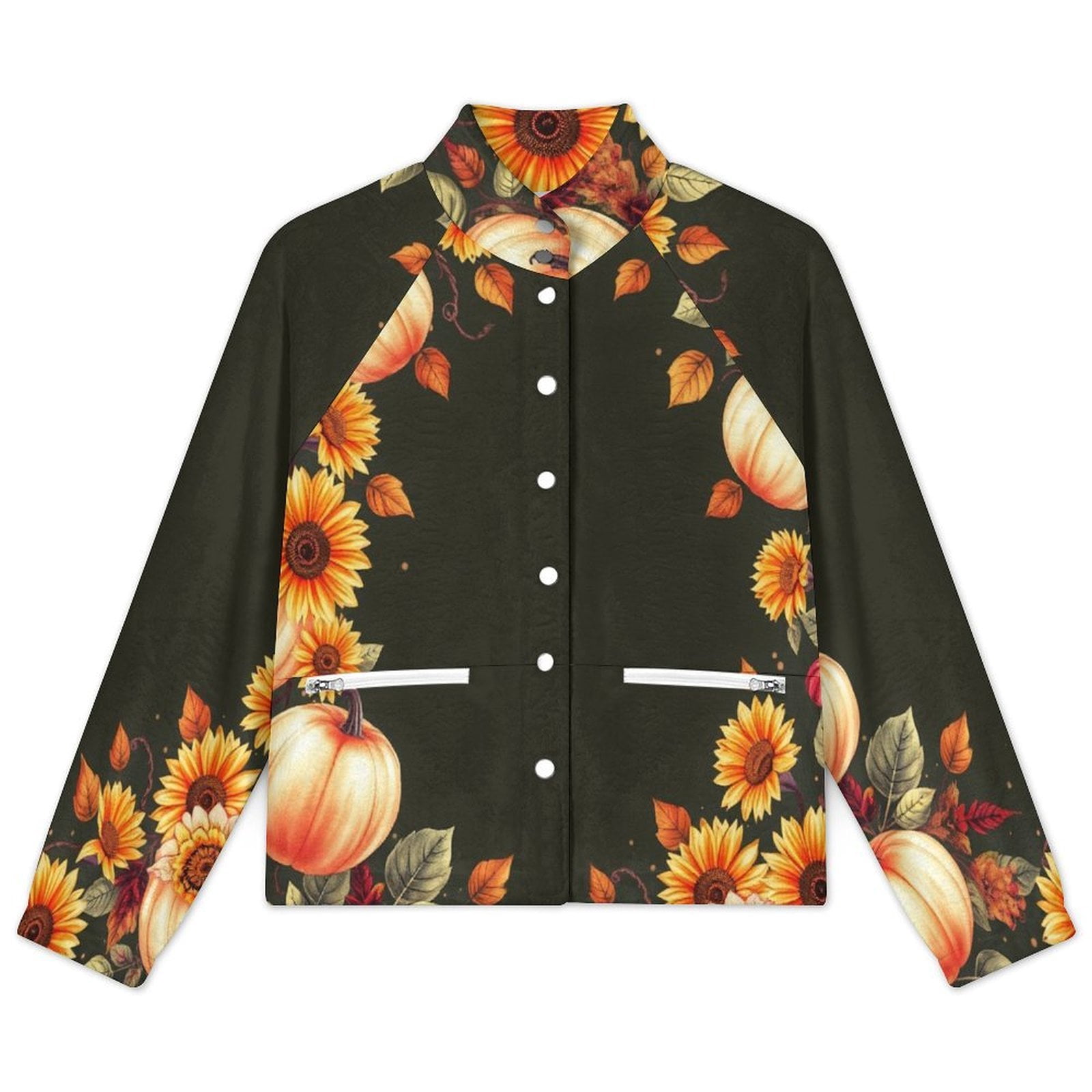Autumn Harvest Sunflowers Pumpkins Warm Plush Jacket Women Autumn ...