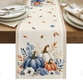 Autumn Harvest Table Runner, Blue White Orange Pumpkin Flowers Rustic ...