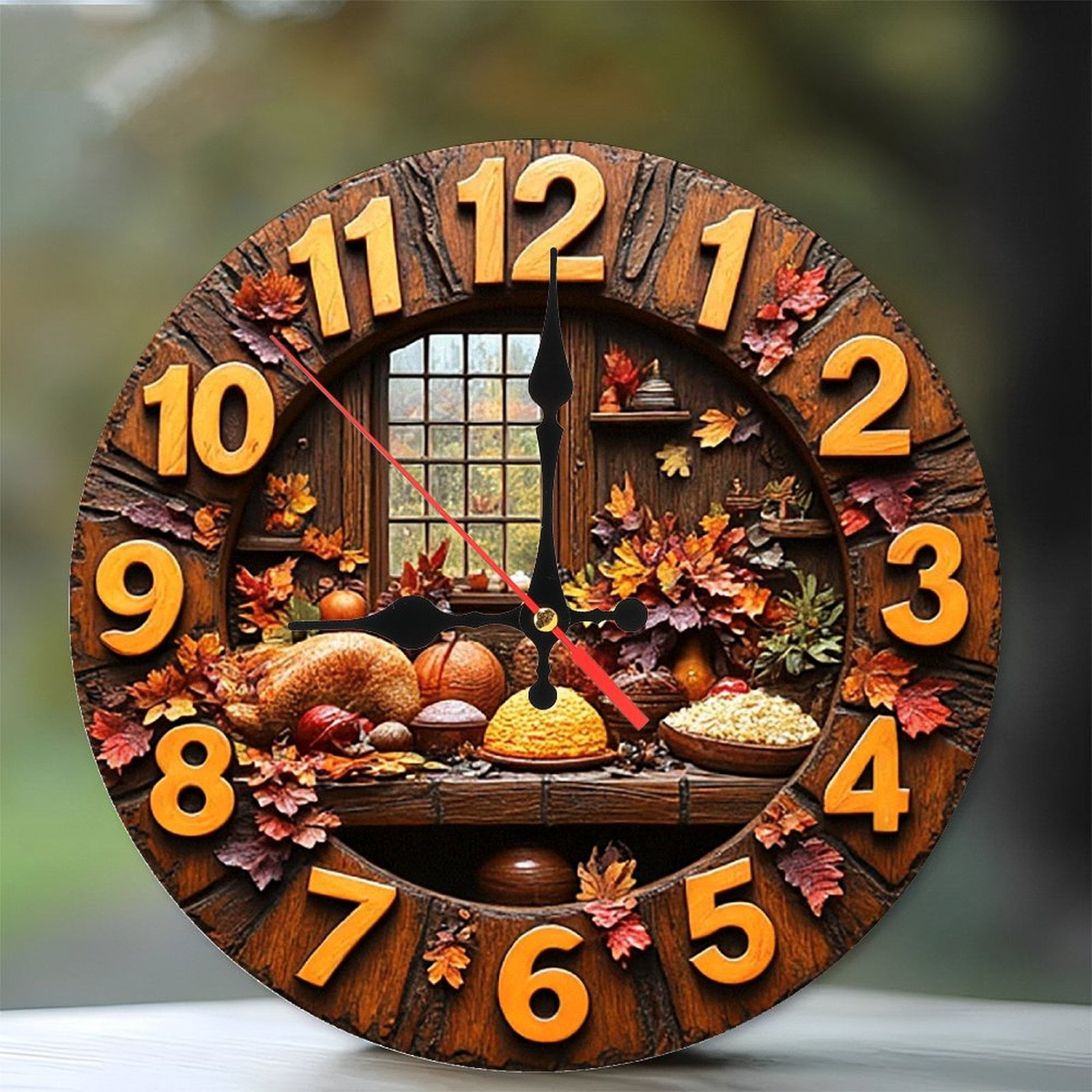 Autumn Harvest Thanksgiving Clock Wall Decor 10-Inch Silent Wooden Wall ...