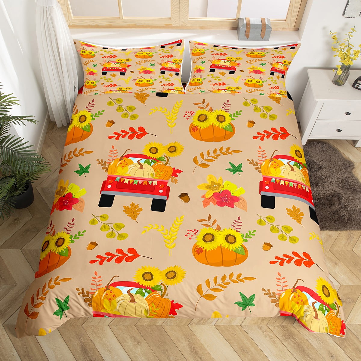 Autumn Harvest Theme Duvet Cover Thanksgiving Pumpkin Fall Bedding Set ...