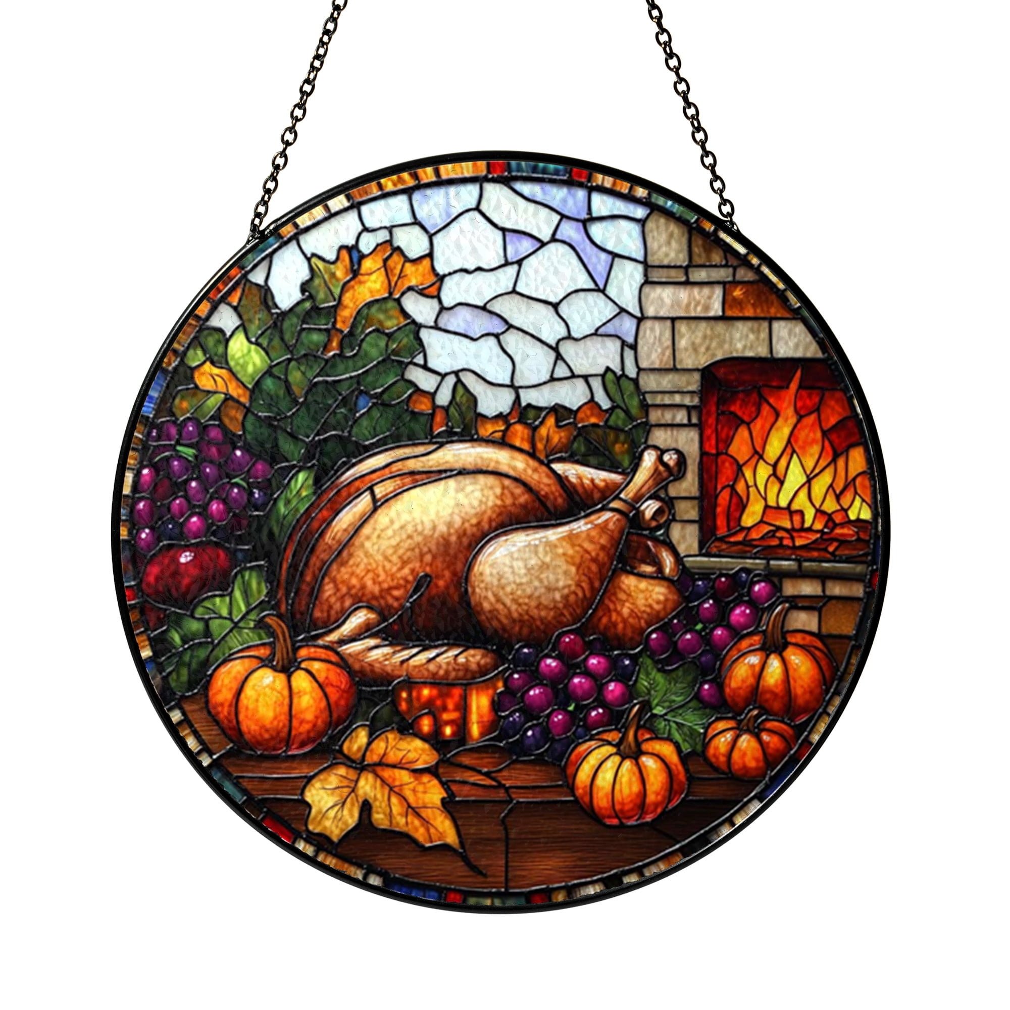 Autumn Harvest Turkey Stained Glass Suncatcher Window Hanging Art for ...