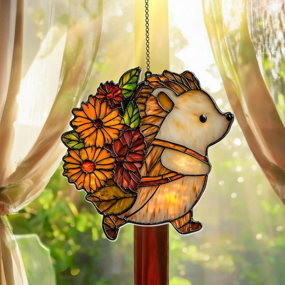 Autumn Hedgehog Acrylic Suncatcher – Cute Forest Animal with Colorful ...
