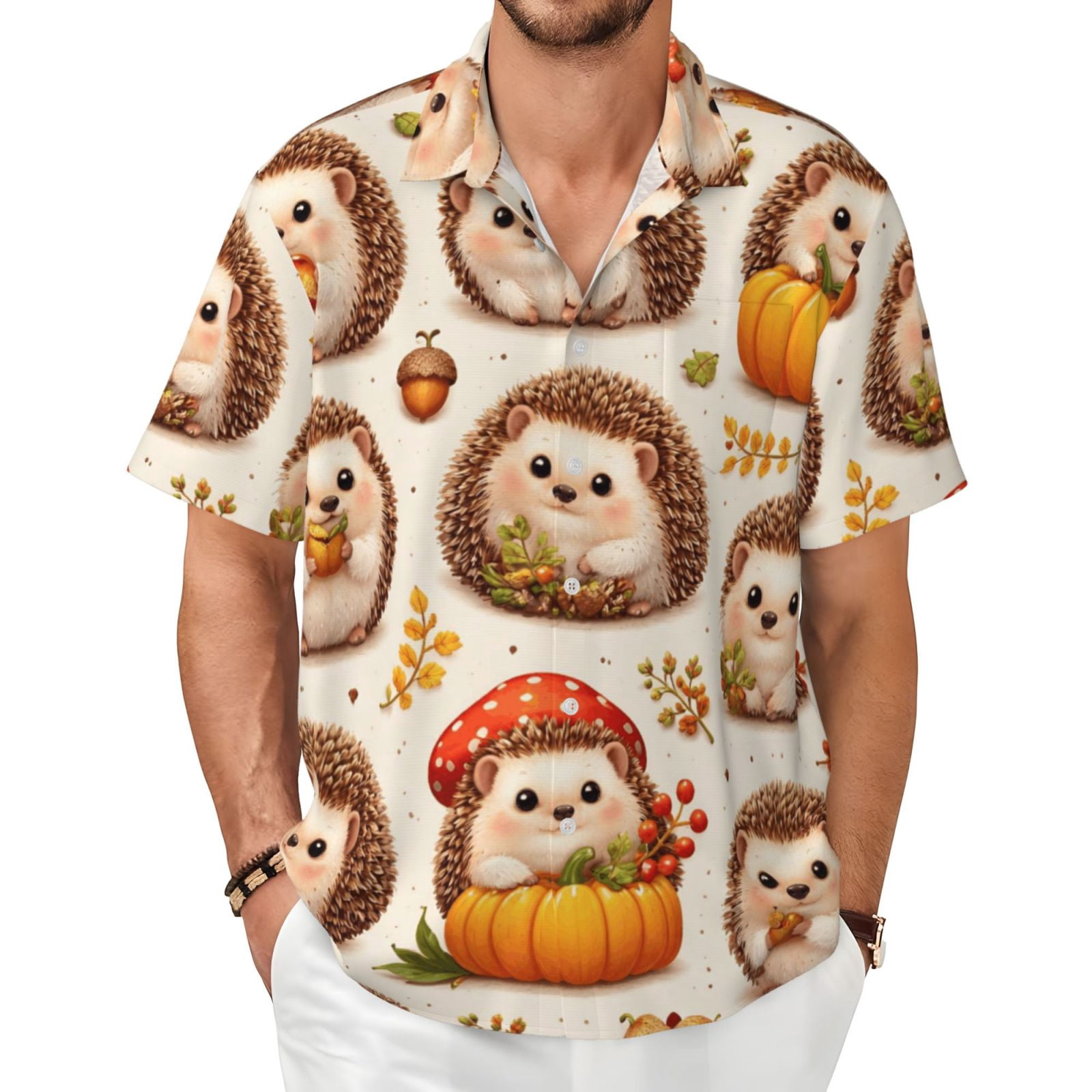Autumn Hedgehog Pumpkin Men'S Short-Sleeved Shirts with All-Over Prints ...