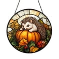 Autumn Hedgehog Stained Glass Style Suncatcher, Decorative Pumpkin ...