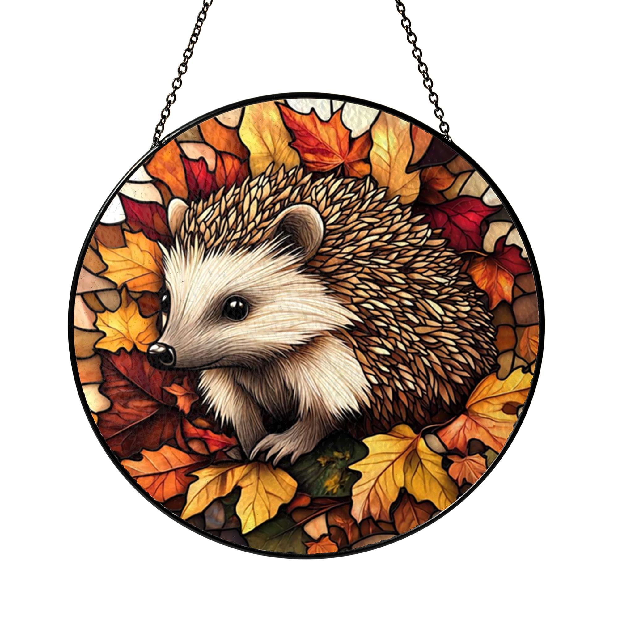 Autumn Hedgehog Stained Glass Window Suncatcher, Cozy Forest Wildlife ...