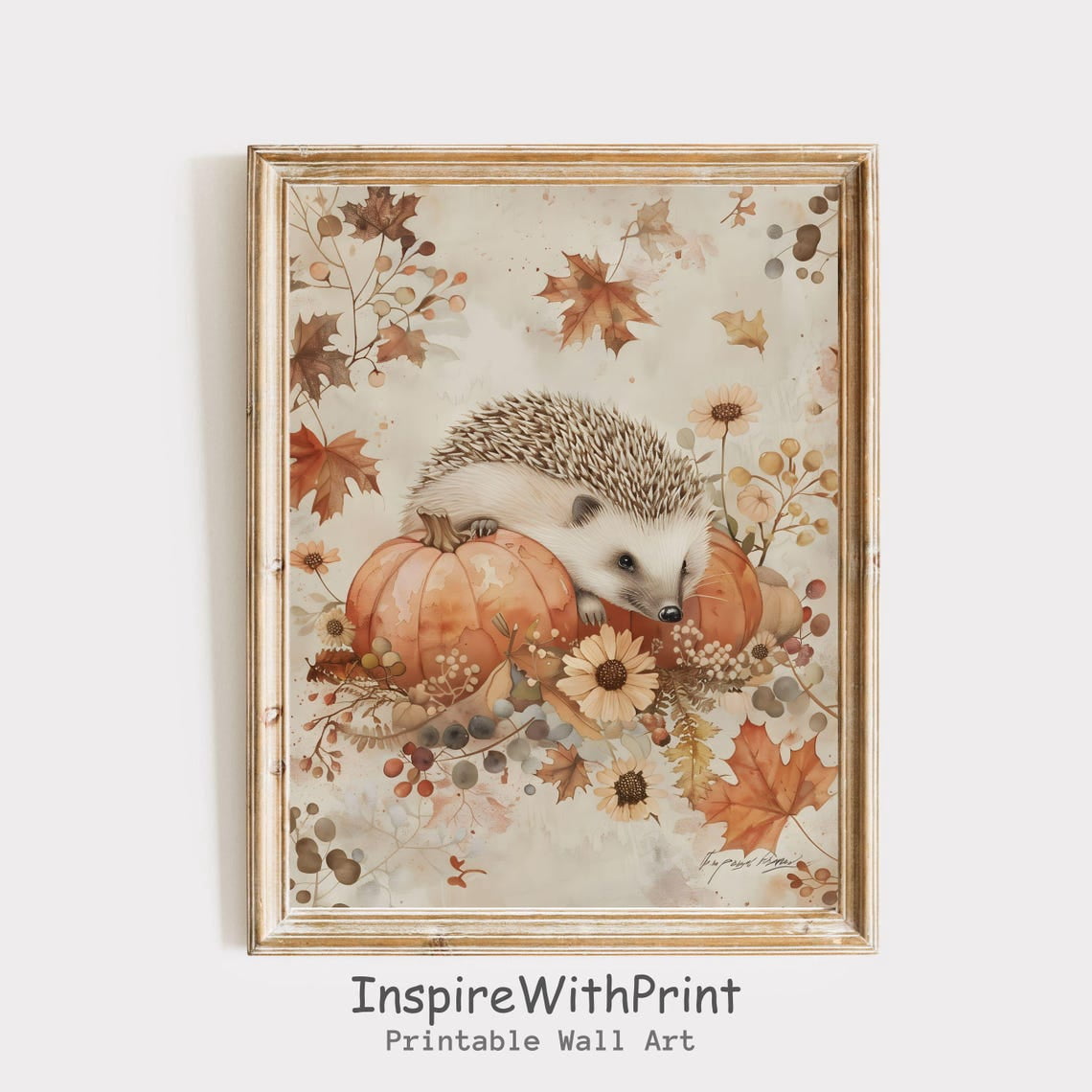 Autumn Hedgehog Wall Art, Cute Hedgehog Print, Cozy Fall Farmhouse Art ...