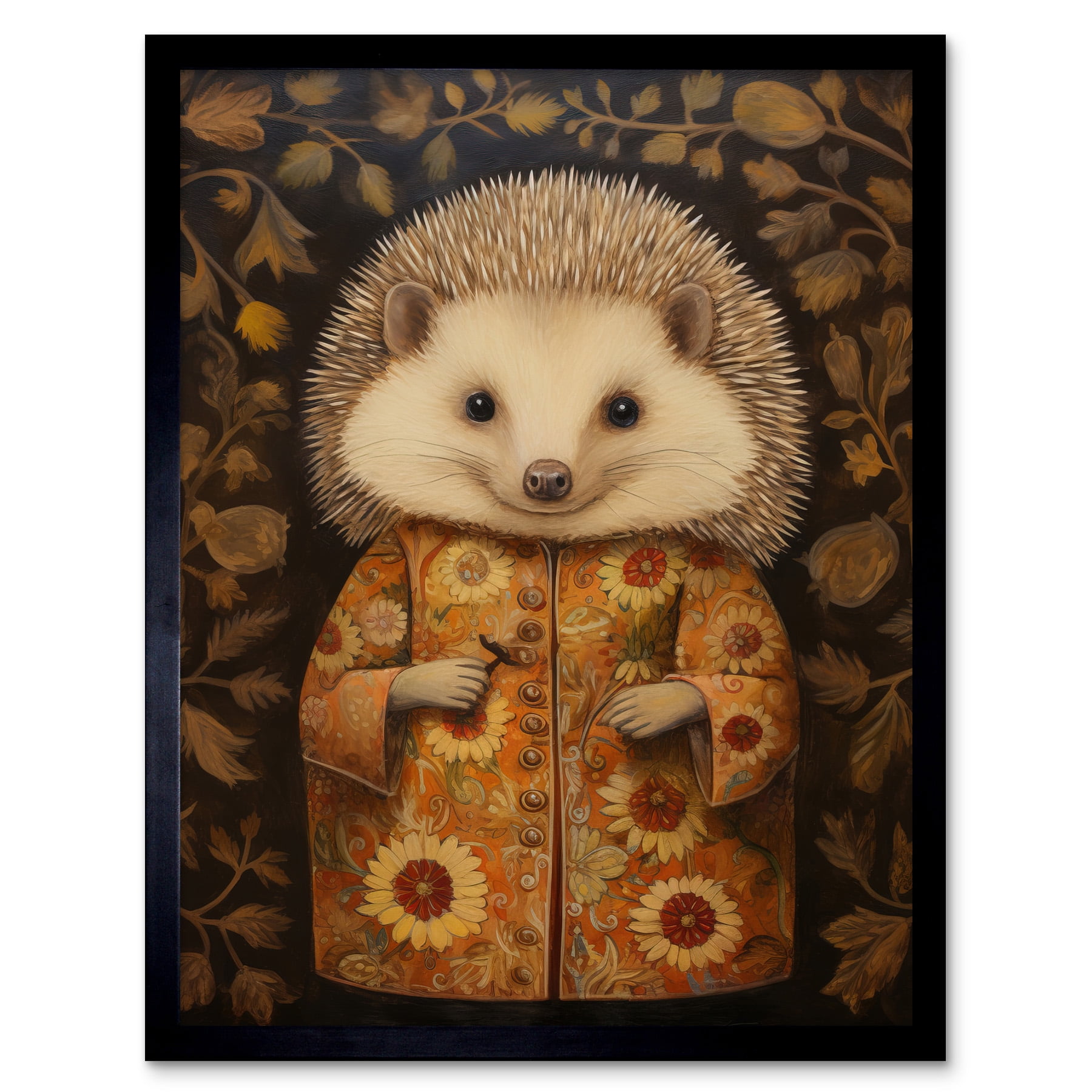 Autumn Hedgehog in Sunflower Robe Modern Artwork Art Print Framed ...