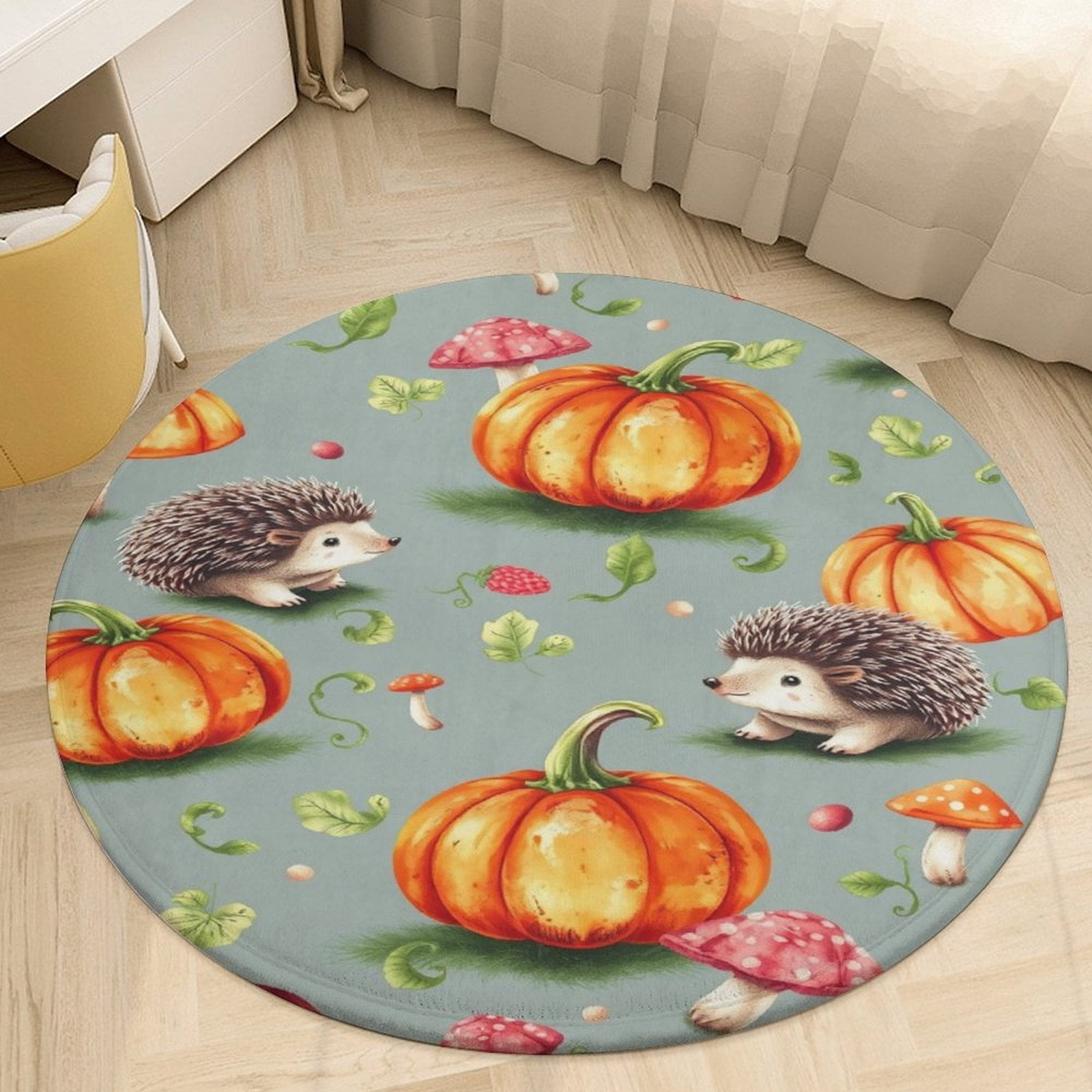 Autumn Hedgehogs Pumpkins Round Carpets Modern Living Room Ration Rugs ...