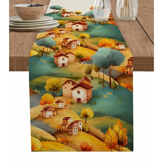 Autumn Hills Fall Table Runner 60 Inches, Thanksgiving Rustic Trees ...