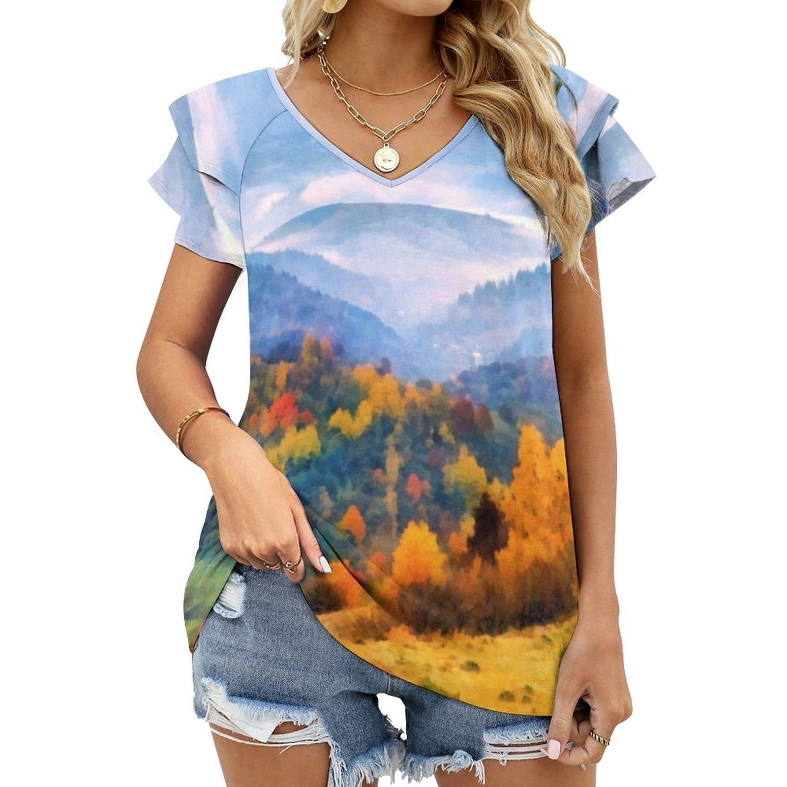 Autumn In s Ruffle Short Sleeve T-Shirt Women's T-Shirts Tee Fashion ...
