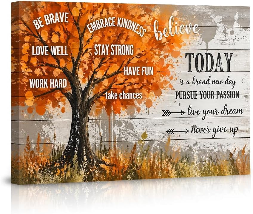 Autumn Inspirational Wall Art Canvas Print, Motivational Quotes Tree ...