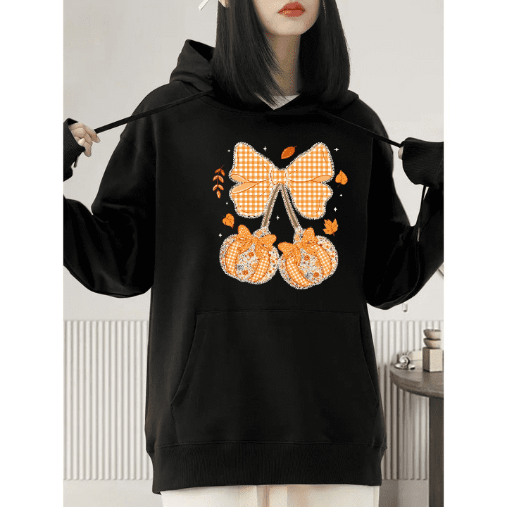 Autumn - Inspired Graphic Hoodie, Tops Has Gingham Bow, Floral ...