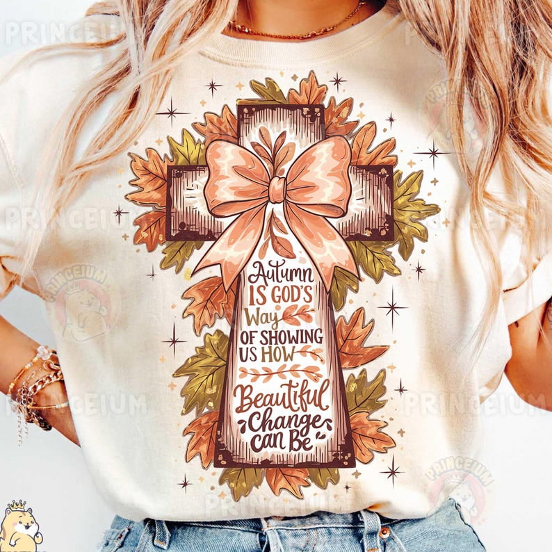 Autumn Is Gods Way T-shirt, Fall Christian Shirt, Cross with Leaves and ...