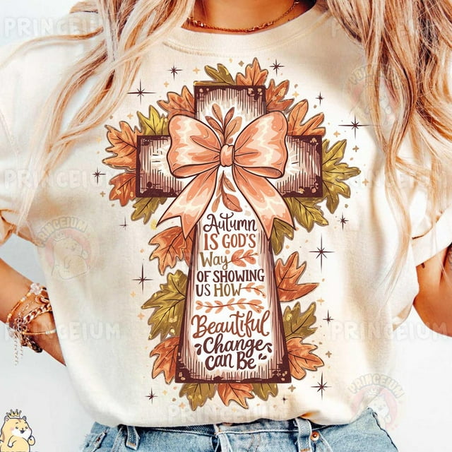 Autumn Is Gods Way T-shirt, Fall Christian Shirt, Cross with Leaves and ...